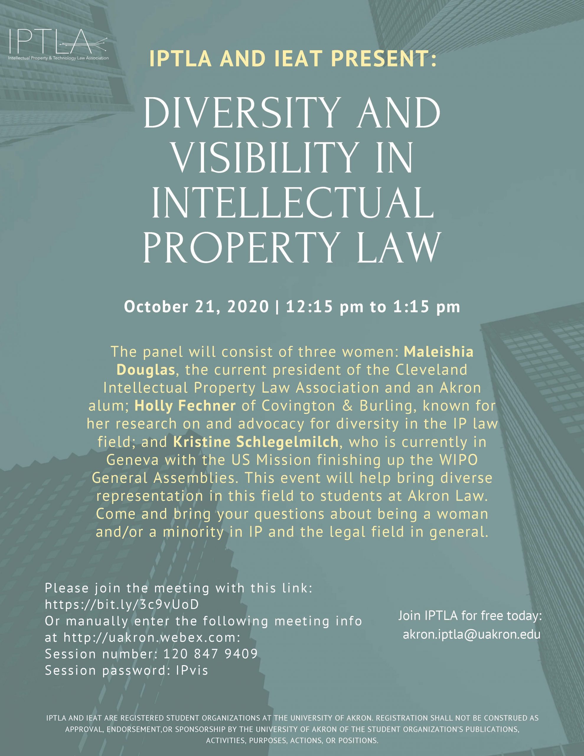 Wed., Oct. 21, 12:15PM – 1:15PM, WebEx – Diversity and Visibility in ...